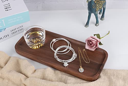 Royalling Walnut Wooden Tray Solid Wood Serving Tray Bathroom Tray Rectangle Small Platter Tea Tray Coffee Table Tray (11.8X5in)