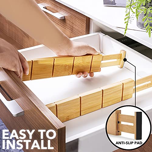 SpaceAid Bamboo Drawer Dividers with Inserts and Labels, Kitchen Adjustable Drawer Organizers, Expandable Organization for Home, Office, Dressers and Bathroom, 8 Dividers with 18 Inserts (17-22 in)