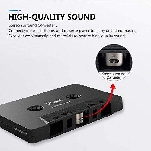 Elook Cassette Aux Adapter Kit for Car, Includes One Smartphone to 3.5 mm Headphone Jack Adapter Black