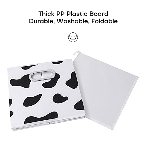 ANMINY 4PCS Storage Cubes Set Cow Print Large Cotton Linen Storage Bins Boxes Baskets with Handles PP Plastic Board Foldable Desktop Closet Shelf Organizer Container for Home Office - 11"x 11"x 11"