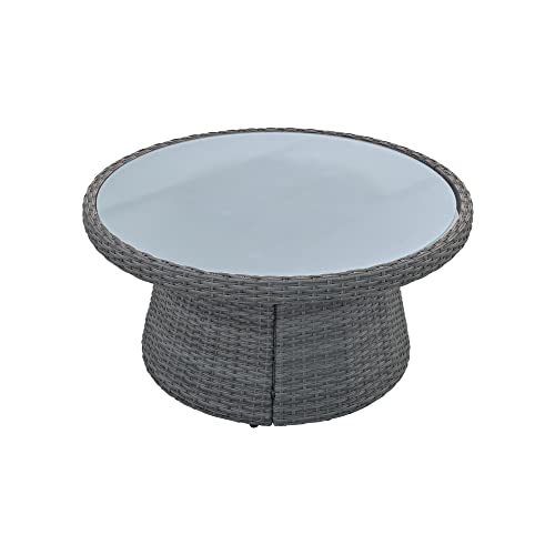 DHPM 10-Piece Half-Moon Sectional Patio Furniture Set Curved Outdoor Sofa with Tempered Glass Round Coffee Table, Light Gray