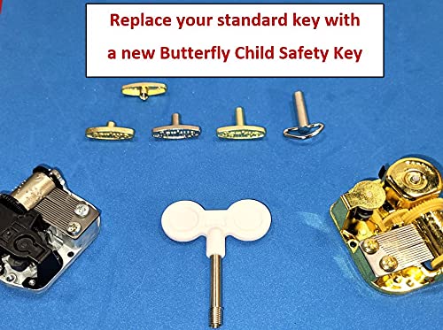 Two Child Safety Butterfly Winding Keys for a Music Box, Large White Key for Musical Movement - - Easy Wind Key - - 2 Extra Long Keys - - Mouse Ears - - Key for Music Box - - Music Box Key