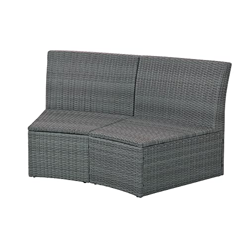 DHPM 10-Piece Half-Moon Sectional Patio Furniture Set Curved Outdoor Sofa with Tempered Glass Round Coffee Table, Light Gray