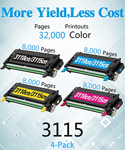 MM MUCH & MORE Compatible Toner Cartridge Replacement for Dell 3115cn 3110cn 3110 3115 | 310-8092 310-8094 310-8096 310-8098 (High Yield, 8000 Pages) 4-Pack