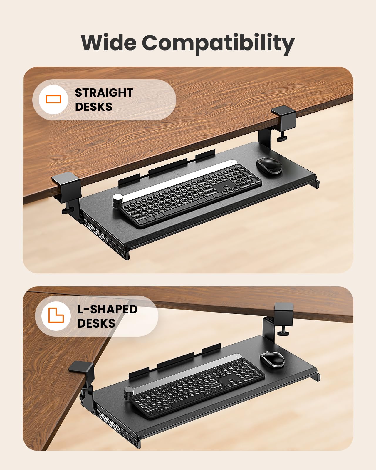 ErGear Keyboard Tray Under Desk, Corner Keyboard Tray with 45° Adjustable C Clamp for L Shaped Desk, Under Desk Keyboard Tray Slide Out, Computer Keyboard & Mouse Tray, 26.38" W x 11.61" D, Black