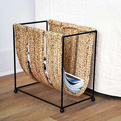Main + Mesa Woven Jute and Metal Magazine Holder, Natural/Black