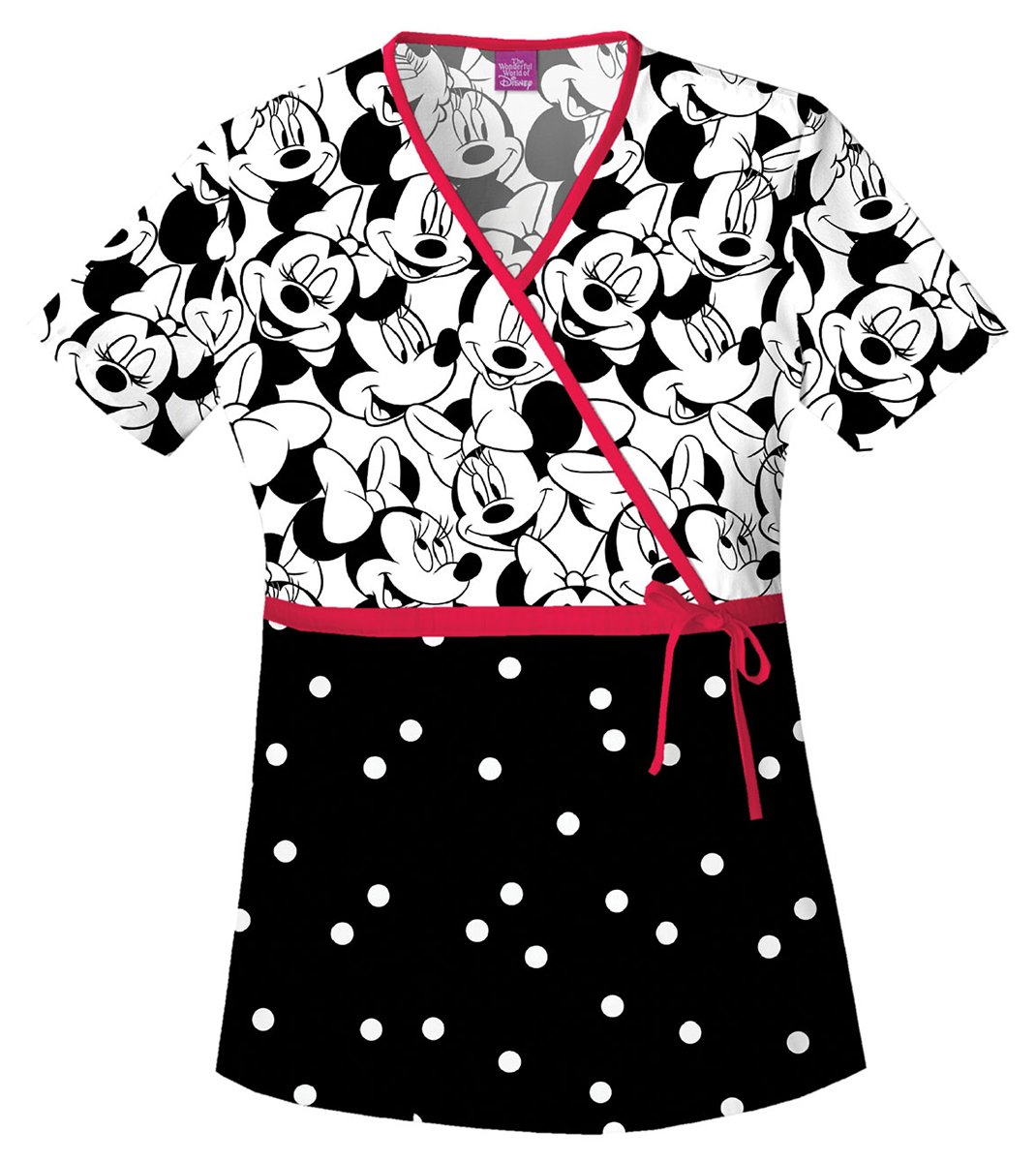 Disney Cherokee Women's Mock Wrap Top Big Minnie, Black, XX-Large