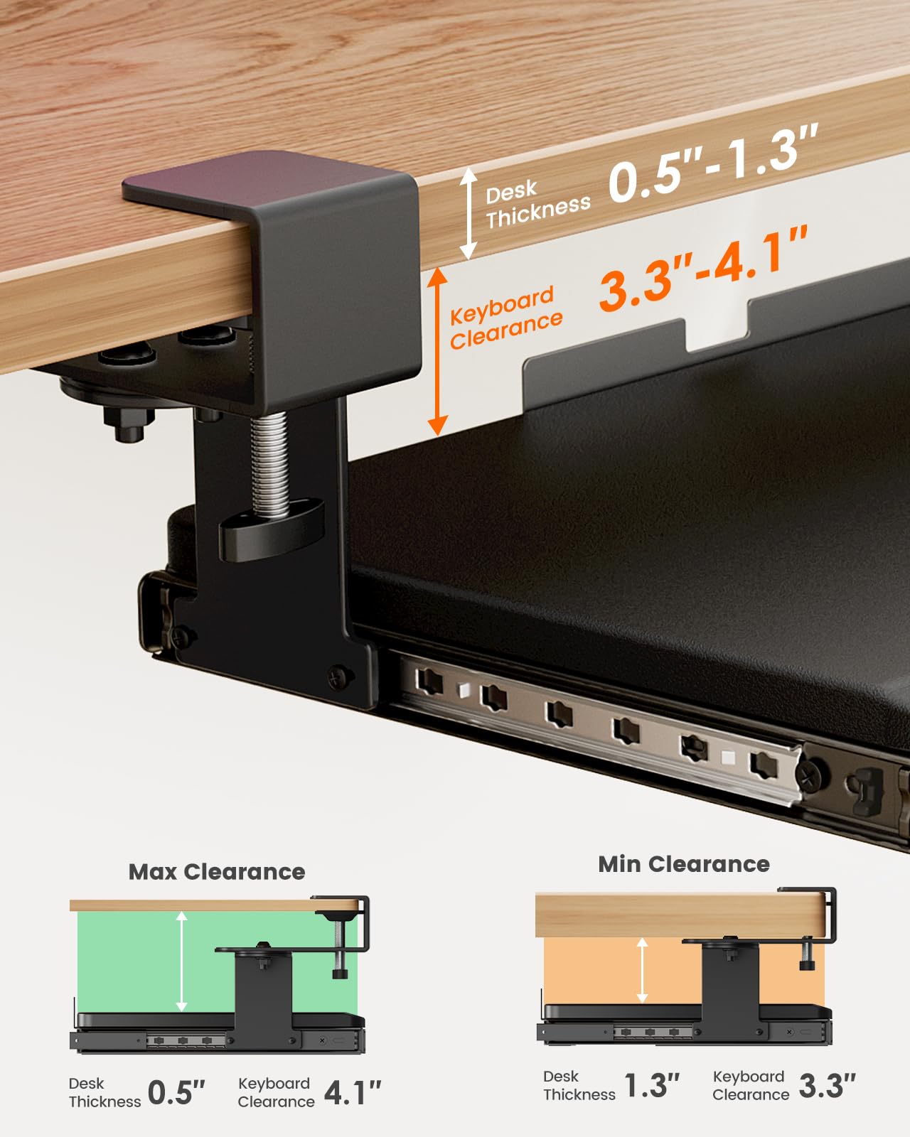 ErGear Keyboard Tray Under Desk, Corner Keyboard Tray with 45° Adjustable C Clamp for L Shaped Desk, Under Desk Keyboard Tray Slide Out, Computer Keyboard & Mouse Tray, 26.38" W x 11.61" D, Black