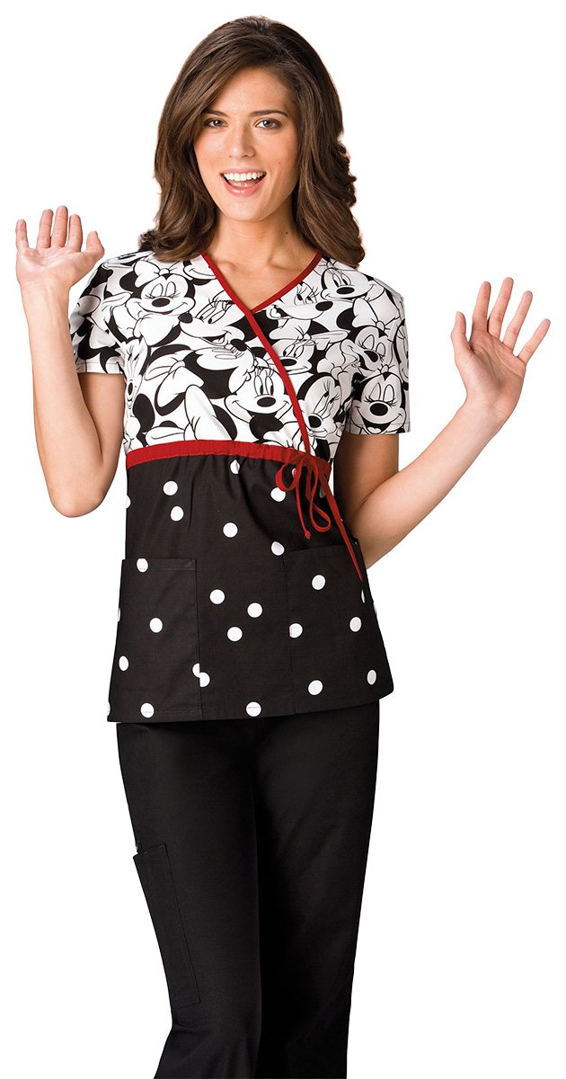 Disney Cherokee Women's Mock Wrap Top Big Minnie, Black, XX-Large