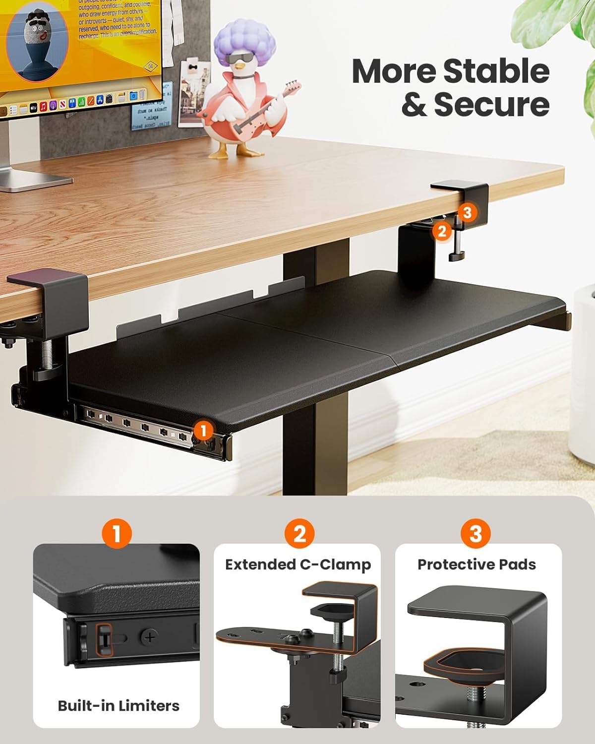 ErGear Keyboard Tray Under Desk, Corner Keyboard Tray with 45° Adjustable C Clamp for L Shaped Desk, Under Desk Keyboard Tray Slide Out, Computer Keyboard & Mouse Tray, 26.38" W x 11.61" D, Black