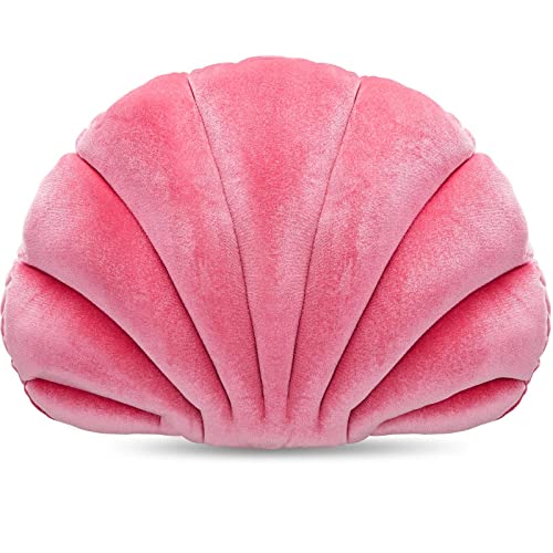Marsui Pink Sea Princess Seashell Decorative Pillow, Soft Sea Shell Shaped Chair Cushion Stuffed Throw Pillow Cute Clam Pillow for Sofa Bed Couch Chair Home Living Room Bedroom Office (13.4 x 9.8 in)