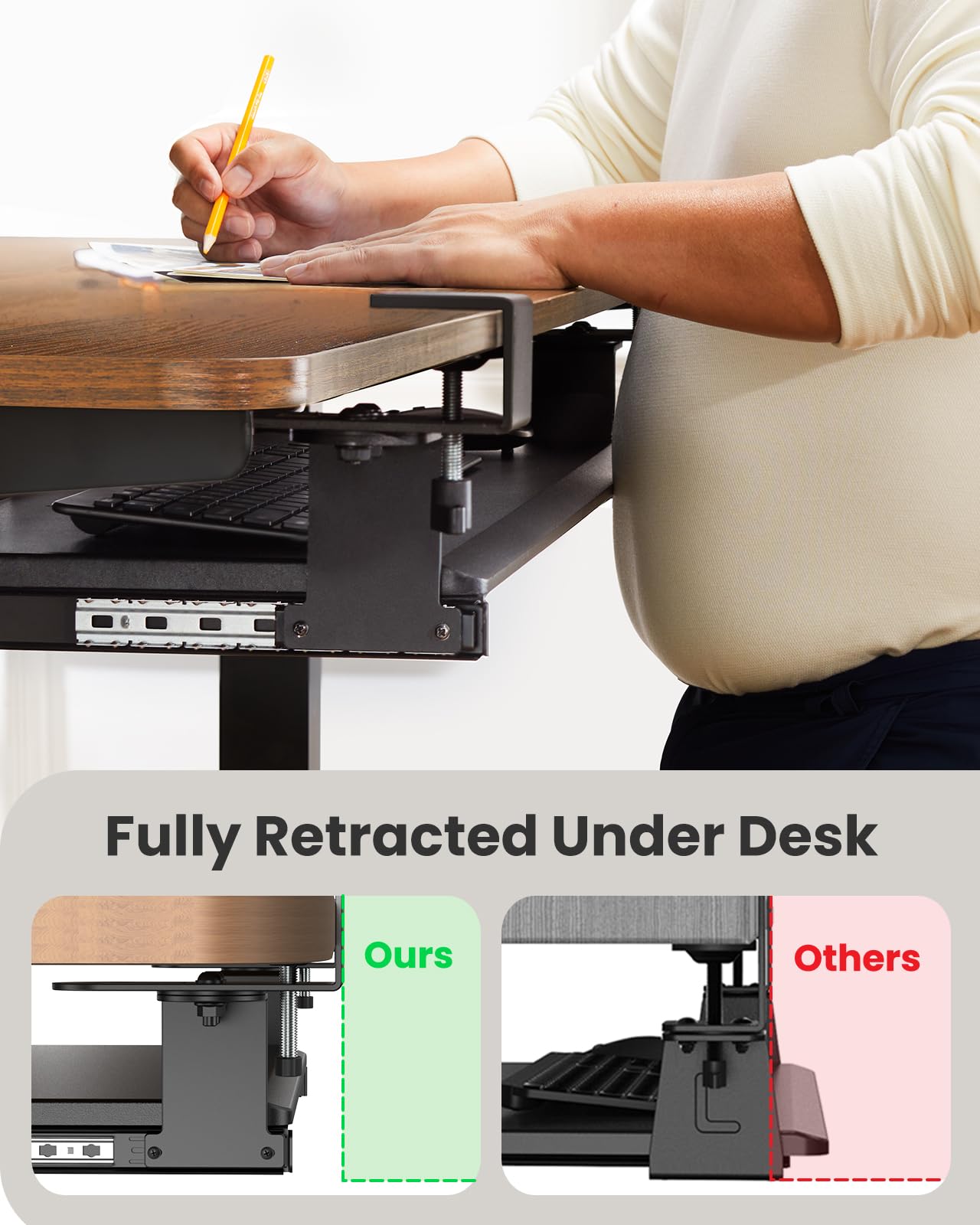 ErGear Keyboard Tray Under Desk, Corner Keyboard Tray with 45° Adjustable C Clamp for L Shaped Desk, Under Desk Keyboard Tray Slide Out, Computer Keyboard & Mouse Tray, 26.38" W x 11.61" D, Black