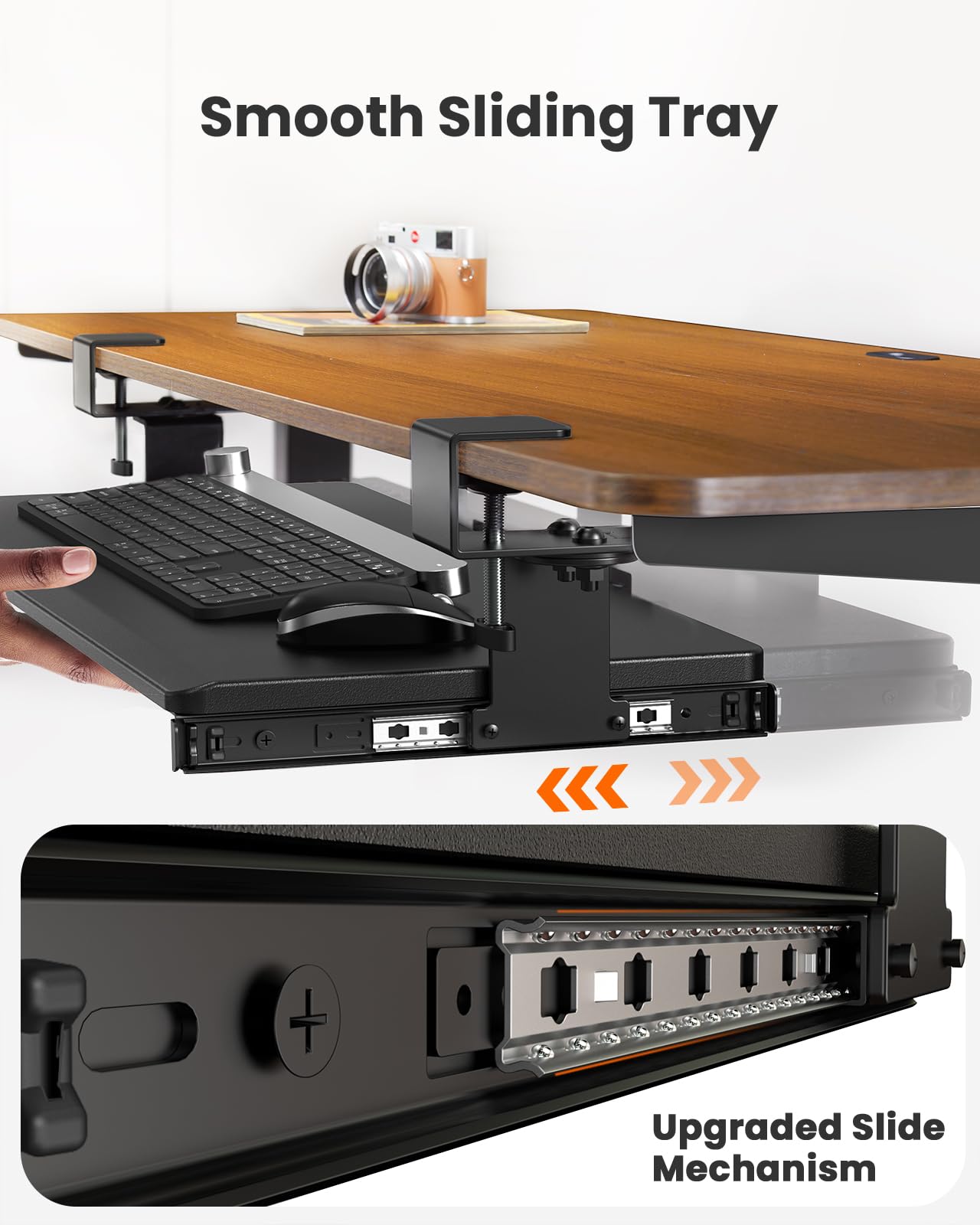 ErGear Keyboard Tray Under Desk, Corner Keyboard Tray with 45° Adjustable C Clamp for L Shaped Desk, Under Desk Keyboard Tray Slide Out, Computer Keyboard & Mouse Tray, 26.38" W x 11.61" D, Black