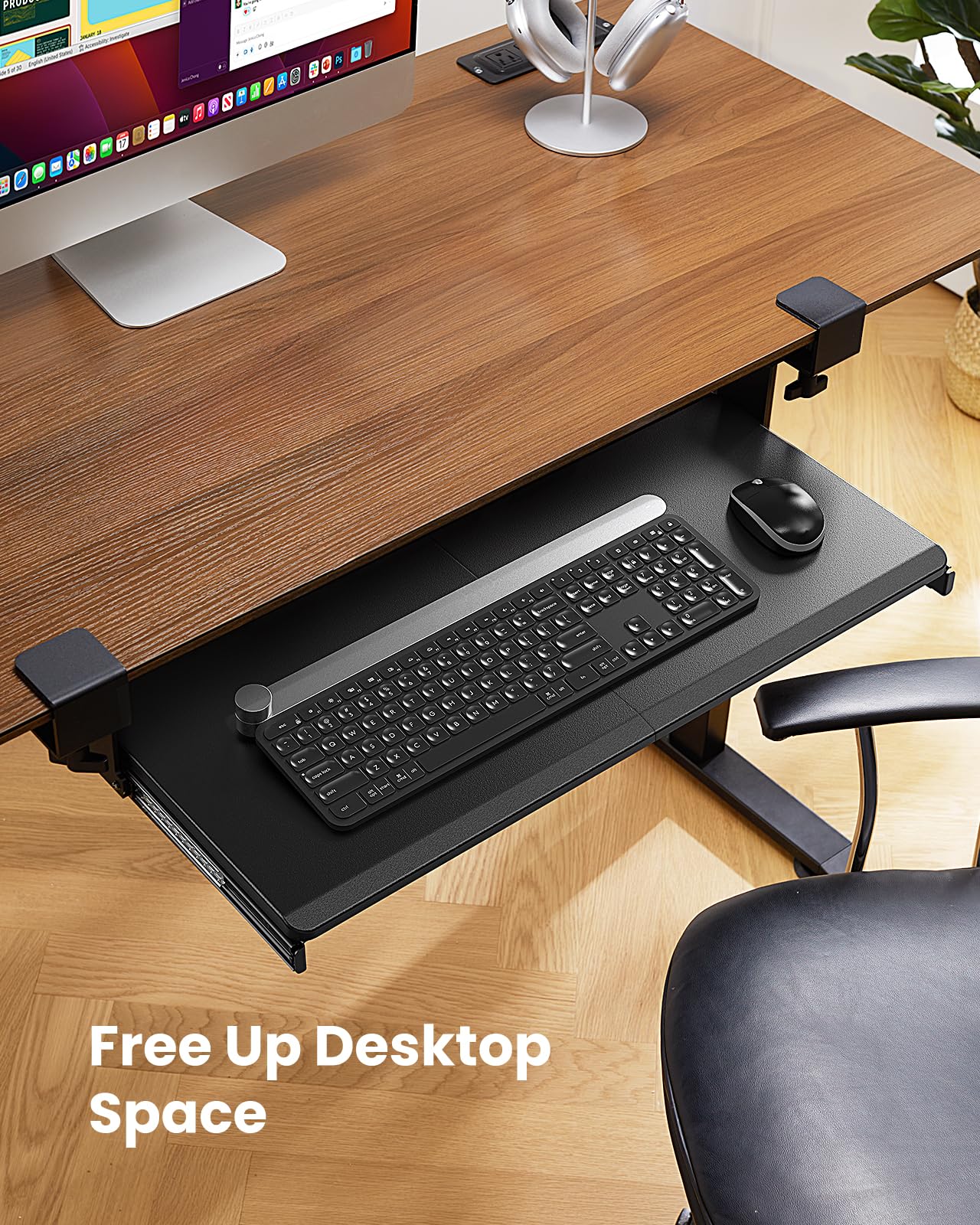 ErGear Keyboard Tray Under Desk, Corner Keyboard Tray with 45° Adjustable C Clamp for L Shaped Desk, Under Desk Keyboard Tray Slide Out, Computer Keyboard & Mouse Tray, 26.38" W x 11.61" D, Black