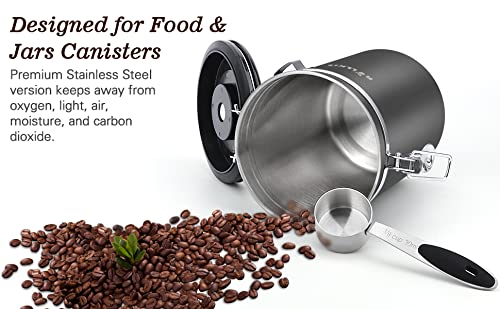 RollKit Coffee Canister Airtight Storage Containers for Beans Grounds, Stainless Steel Flavor-Saving Holder for Tea Jar w/Date Tracker, CO2 Release Valve, Airtight Lid, Scoop - Medium 16oz, Gray