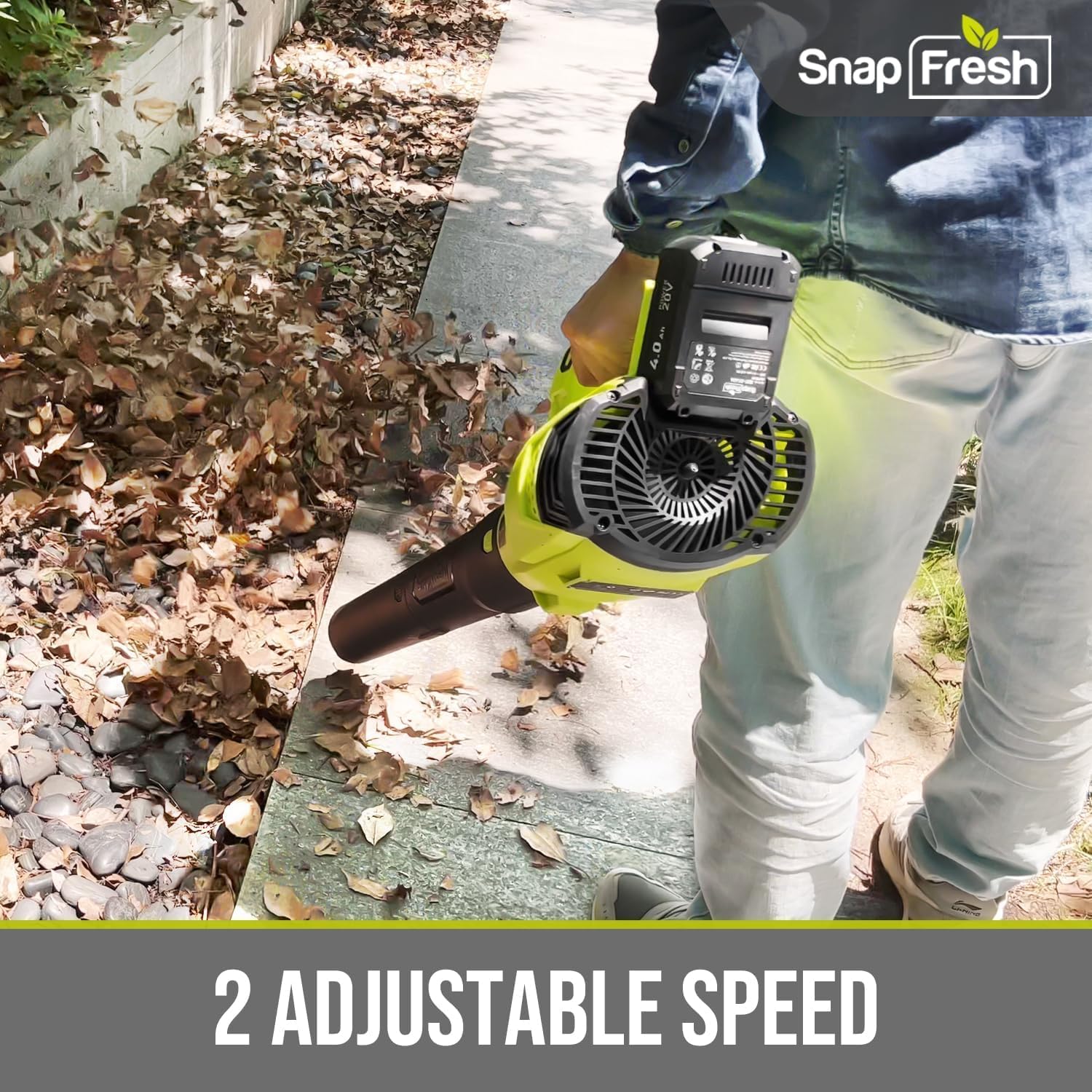 SnapFresh Leaf Blower Cordless - 350 CFM Cordless Leaf Blower with 4.0Ah Battery & Fast Charger, 20V Electric Battery Powered Leaf Blower for Yard Porch Garden