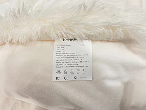 Super Soft Faux Fur Throw Blanket, Reversible Lightweight Fluffy Blanket, Long Hair Plush Shaggy Throw Blanket for Couch, Sofa, Chair, 51x62 inches, Cream White