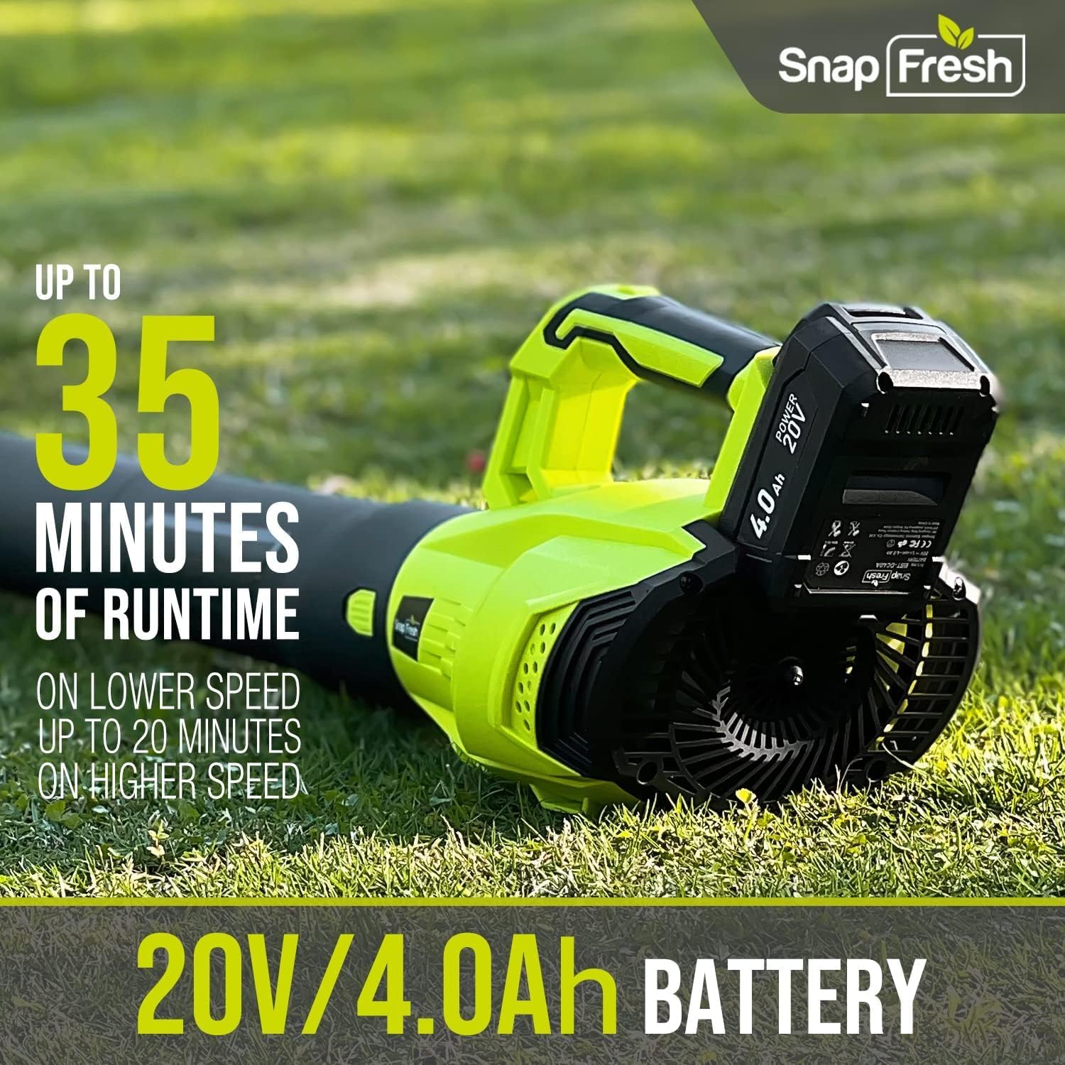 SnapFresh Leaf Blower Cordless - 350 CFM Cordless Leaf Blower with 4.0Ah Battery & Fast Charger, 20V Electric Battery Powered Leaf Blower for Yard Porch Garden