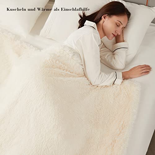 Super Soft Faux Fur Throw Blanket, Reversible Lightweight Fluffy Blanket, Long Hair Plush Shaggy Throw Blanket for Couch, Sofa, Chair, 51x62 inches, Cream White