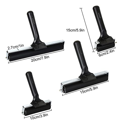 ZOEYES 4 Pack Rubber Brayer Roller, Vinyl Rubber Brayer, Ink Printmaking Roller Tool for Crafting, Painting, Ink Paint Block Stamping, Wallpapers, Gluing Application (2.4β, 4β, 5.9β, 7.9β) - Black