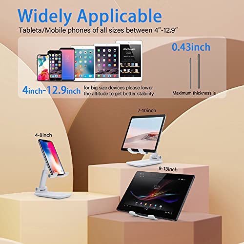 Adjustable Cell Phone Stand, Foldable Phone Holder Tablet Stand for Desk, Angle Height Adjustable Cell Phone Stand Compatible with Phone 11 Pro Xs Xs Max Xr, iPad Mini,Tablets (White)