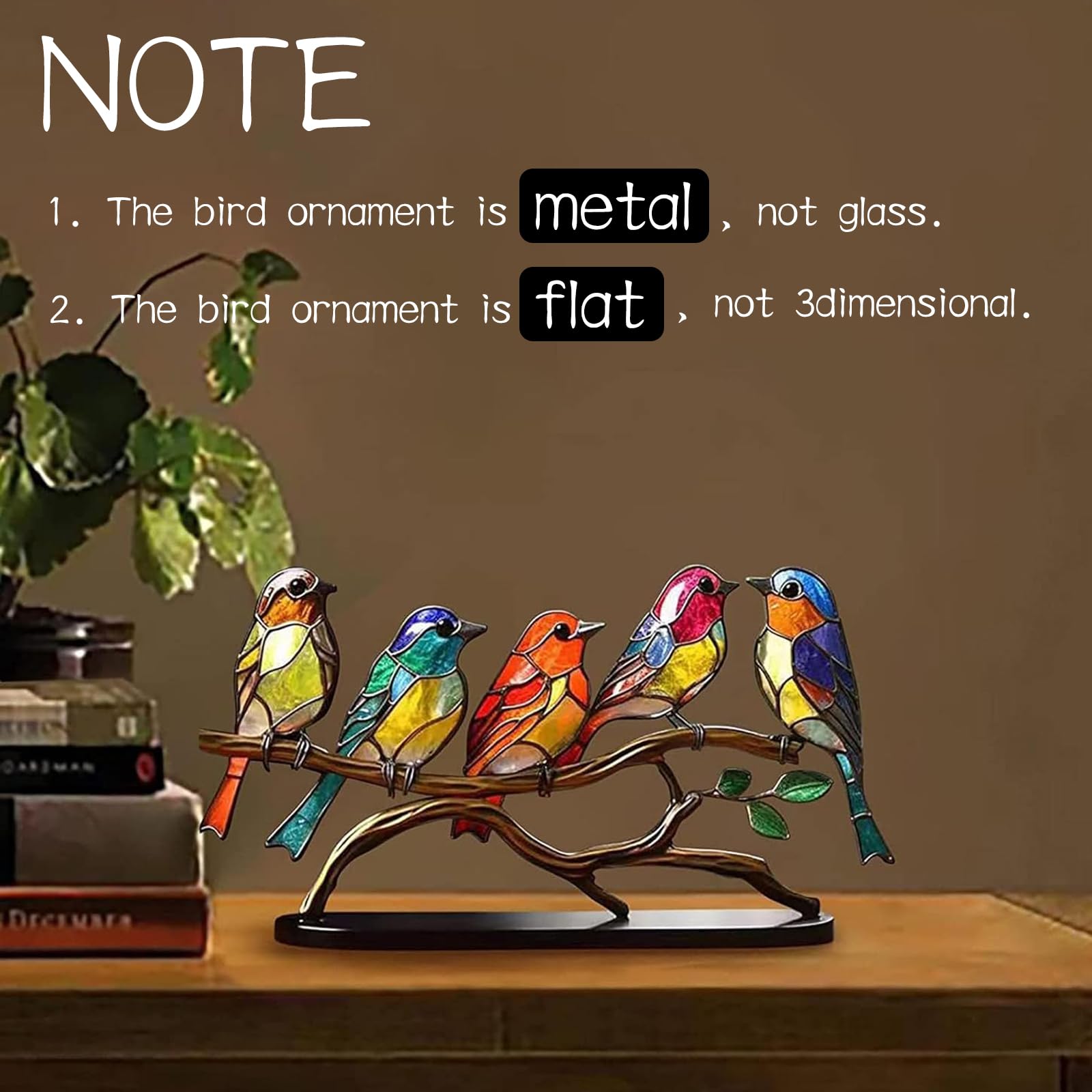 VNRGG Stained Birds On Branch Desktop Ornaments Double Sided Metal Flatness Table Art Home Room Decoration Suitable for Office Wine Cooler Decor(5 Birds on a Branch)