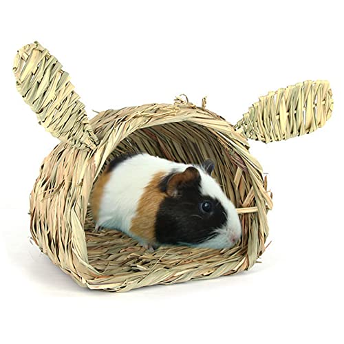 kathson Bunny Grass House Chew Toys Baby Rabbit Hideaway Hut Small Animals Grass Hideout Hand Woven Natural Grass Bedding for Guinea Pig Hamster Chinchilla