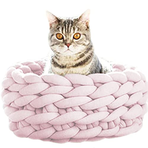 Pet Beds for Small Dogs and Cats,Cozy Cuddler Calming Beds for Indoor Cats,Sleeping Dog Sofa Round Bed Cat Pillow,Hand-Knitted Pet Nest Washable(Light Pink)