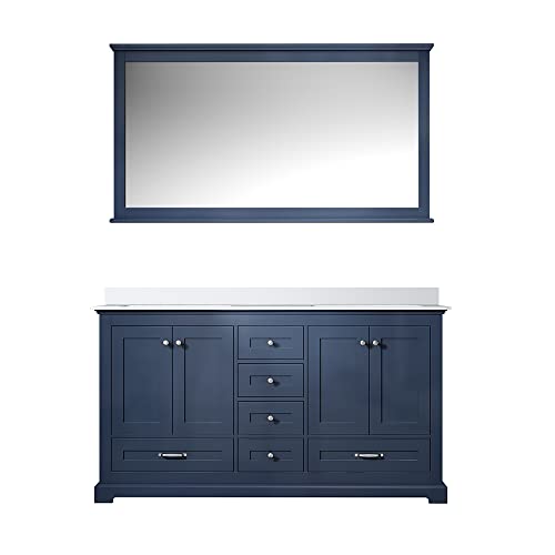 Bell+Modern Tybee 60 in. W x 22 in. D Navy Blue Double Bath Vanity, White Quartz Top and 58 in. Mirror
