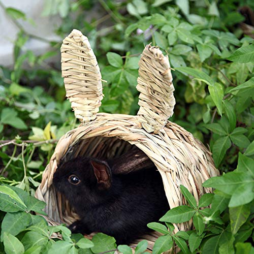 kathson Bunny Grass House Chew Toys Baby Rabbit Hideaway Hut Small Animals Grass Hideout Hand Woven Natural Grass Bedding for Guinea Pig Hamster Chinchilla