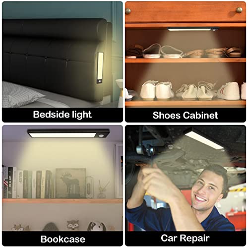 Under Cabinet Lights, 2 Pack 32 LED Closet Lights Motion Sensored Activated & Battery Operated, Wireless LED Under Counter Lights for Kitchen, USB Rechargeable Magnetic Cabinet Lighting for Bedroom