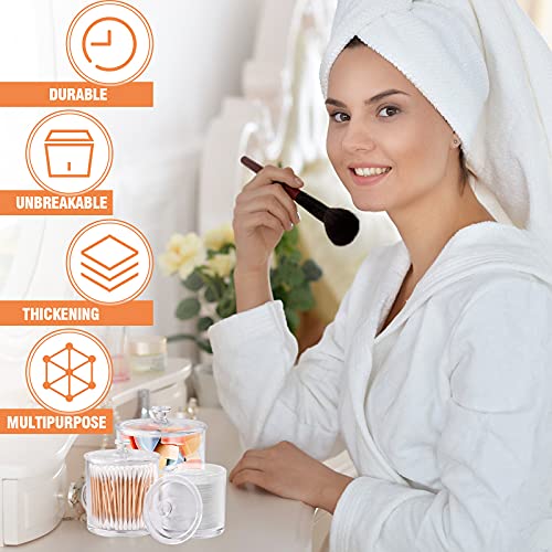 Eschen Apothecary Jars, 3 Pack Bathroom Storage Organizer, 28-oz 17-oz 9-oz Clear Acrylic Cotton Ball Holder with Lid for Qtip, Makeup Sponges, Flossers, Bath Salts, Swab Vanity Canister Dispenser