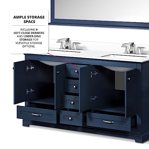 Bell+Modern Tybee 60 in. W x 22 in. D Navy Blue Double Bath Vanity, White Quartz Top and 58 in. Mirror