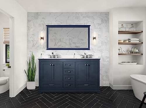 Bell+Modern Tybee 60 in. W x 22 in. D Navy Blue Double Bath Vanity, White Quartz Top and 58 in. Mirror