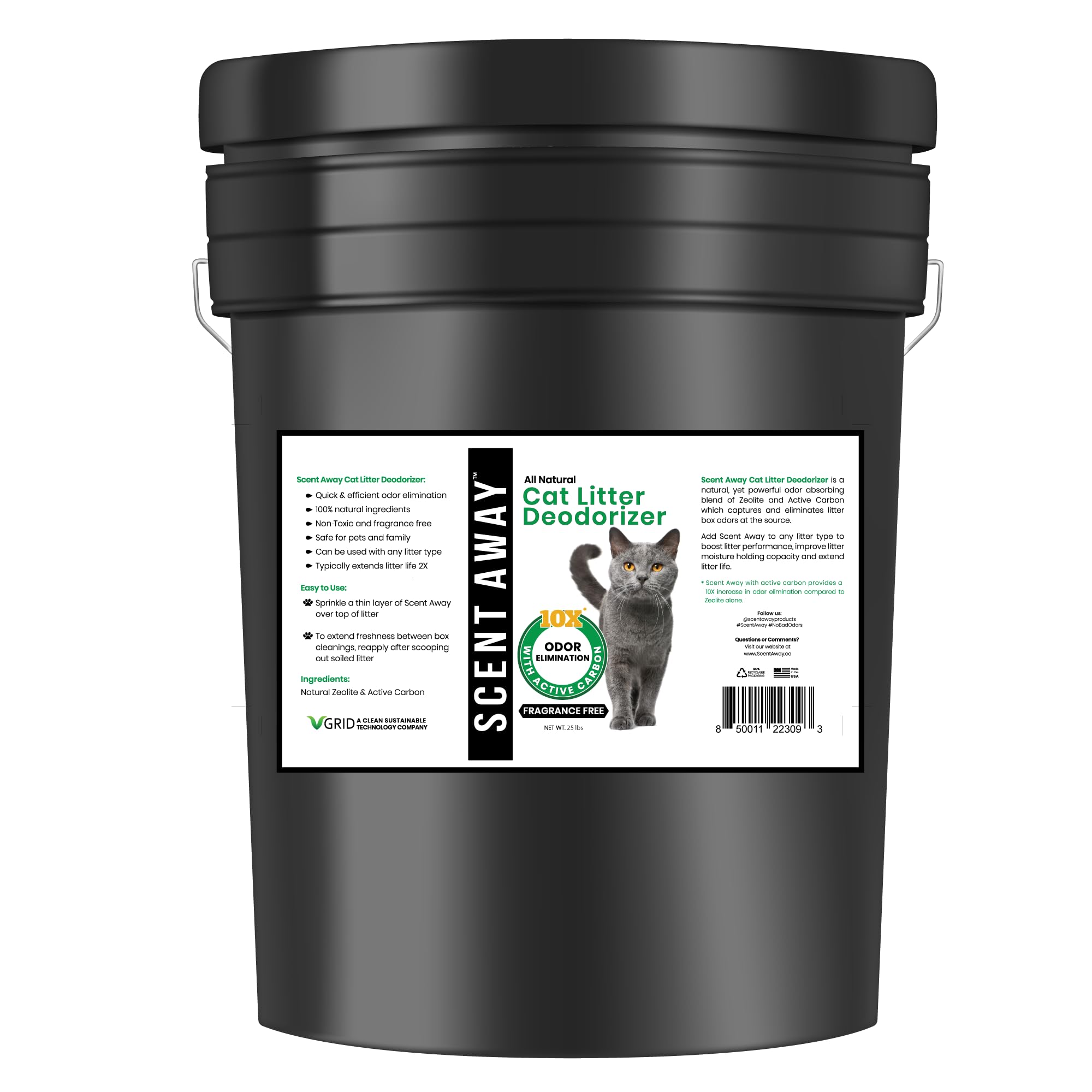 Cat Litter Deodorizer | Litter Box Odor Eliminator | Fragrance-Free with Active Carbon | Eliminates Cat Odors and Smells to Keep Your Home Fresh and Clean (25 LBs)