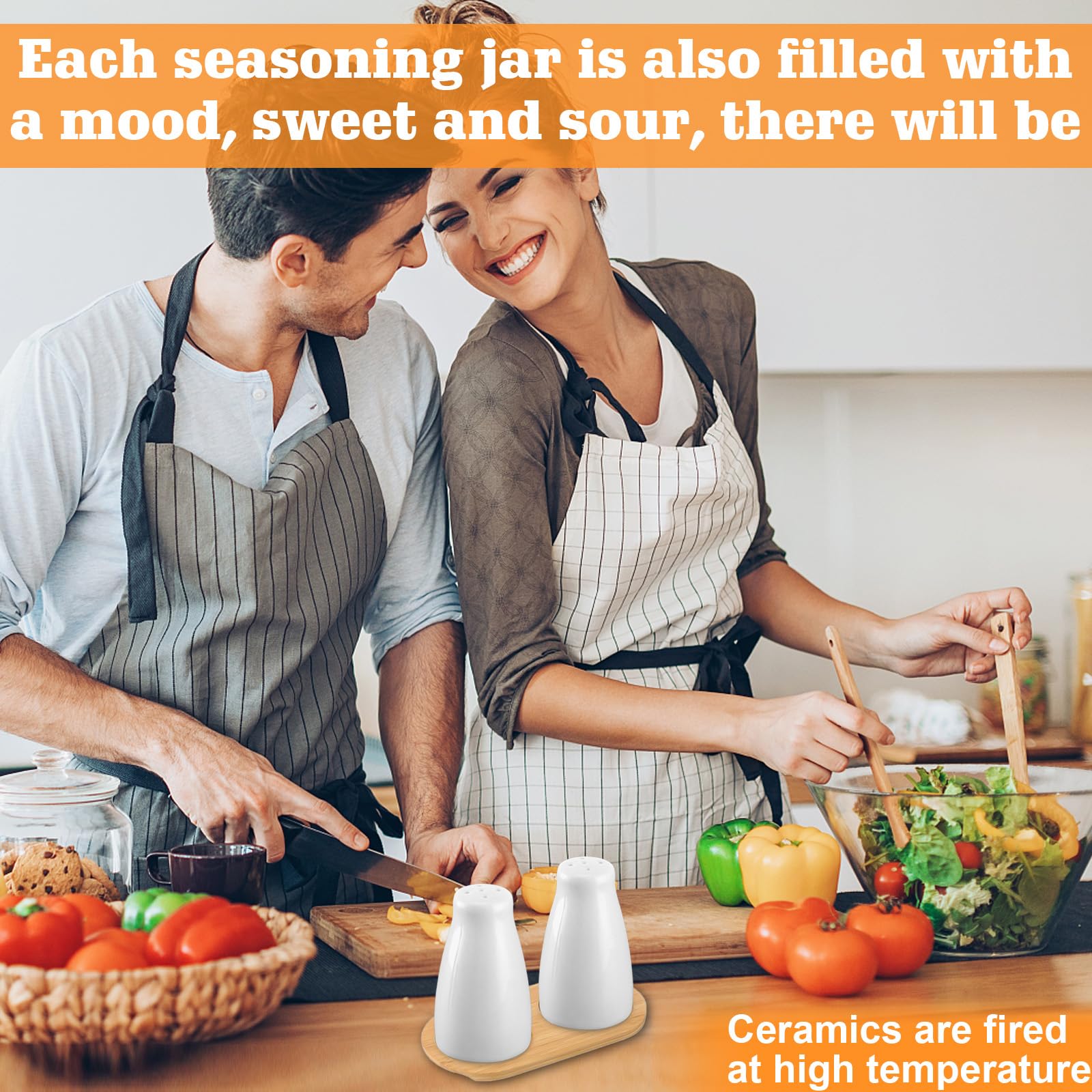 Ceramic Salt and Pepper Shakers Set: YIDM 2 Piece Set with a Bamboo Tray Ceramic Salt Shaker Ceramic Salt and Pepper Shakers Unique Salt and Pepper Set for Cooking, BBQ, Kitchen and Resturant Decor