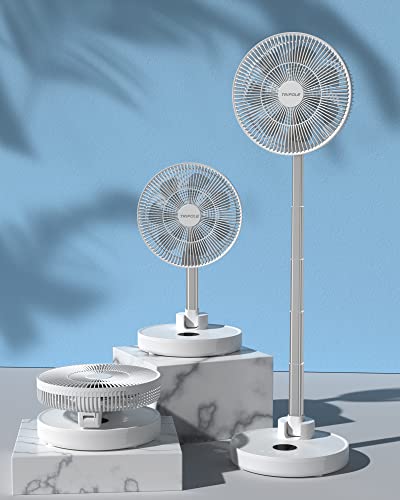 TriPole 12'' Standing Fan Oscillating Pedestal Fan, Rechargeable Battery Operated Fan Quiet Height Adjustable Floor Fan with Remote Timer, Foldaway Portable Fan for Bedroom Home Travel, 5-31H Working