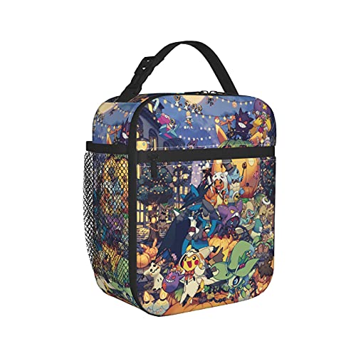 Anime Pumpkin Insulated Lunch Bag Box For Men Large Capacity Leakproof Work Lunch Tote Bag With Zipper External Bottle Holder Cooler Bags Office