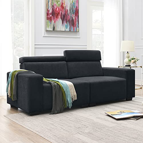 BIADNBZ 87" Velvet Loveseat Sofa with Multi-Angle Adjustable Headrest, Extra Wide Sectional Couch w/Armrest for Living Room Studios, Black