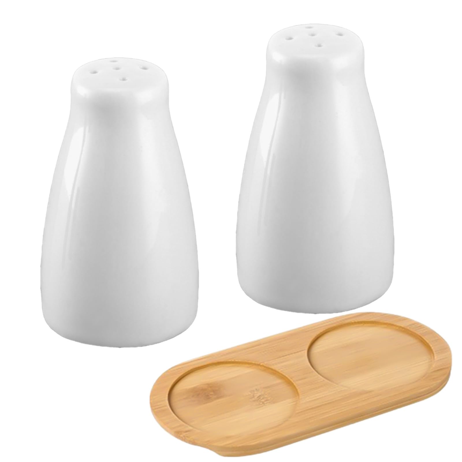 Ceramic Salt and Pepper Shakers Set: YIDM 2 Piece Set with a Bamboo Tray Ceramic Salt Shaker Ceramic Salt and Pepper Shakers Unique Salt and Pepper Set for Cooking, BBQ, Kitchen and Resturant Decor