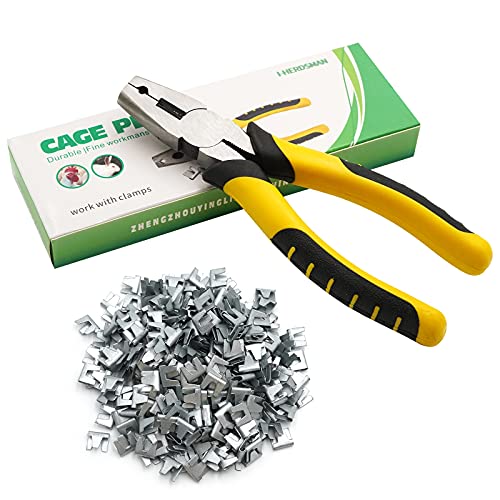 PAULOZYN 600PCS Wire Cage Clips and Wire Cage Pliers Kits, Pet Poultry Chicken Rabbit Bird Cage Building Installation Wire Cage Fasten Clips Buckle Pliers ​Tools