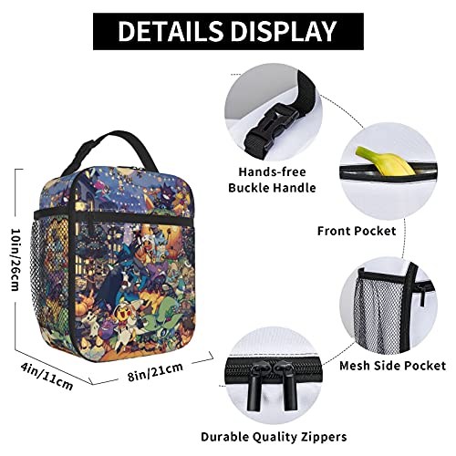 Anime Pumpkin Insulated Lunch Bag Box For Men Large Capacity Leakproof Work Lunch Tote Bag With Zipper External Bottle Holder Cooler Bags Office