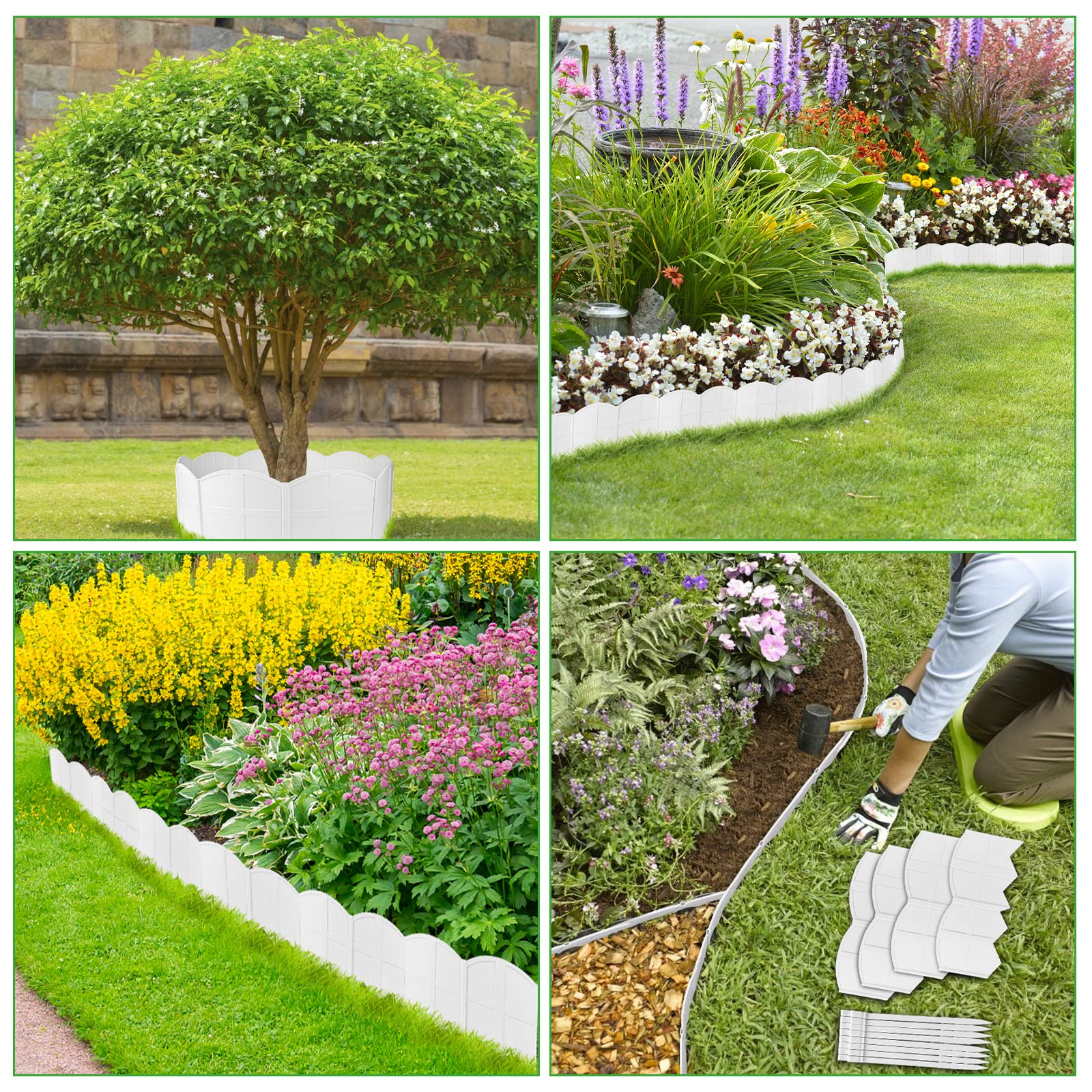30Pack Garden Edging Border Landscape Edging Lawn Garden Fence Edgings Decorative Landscape Border with 30 Pcs Stakes for Lawn Garden Flower Bed Yard (White)