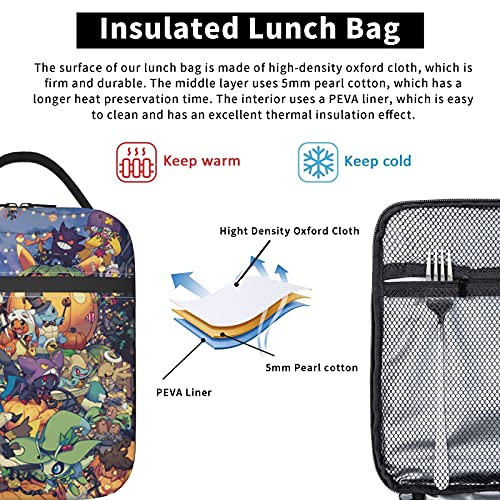 Anime Pumpkin Insulated Lunch Bag Box For Men Large Capacity Leakproof Work Lunch Tote Bag With Zipper External Bottle Holder Cooler Bags Office