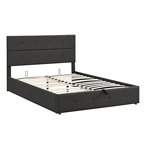 Harper & Bright Designs Queen Platform Bed with Storage Underneath, Upholstered Platform Bed with Gas Lift up Storage, Metal Bed Frame with Tufted Headboard(Gray, Button-Tufted)