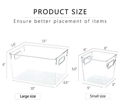 Set Of 8 Refrigerator Organizer Bins,4 Large and 4 Small Pantry Organization and Storage Bins, Clear Cabinet Organizers & Storage Containers for Pantry, Kitchen, Freezer, Cabinet, Fridge,BPA Free