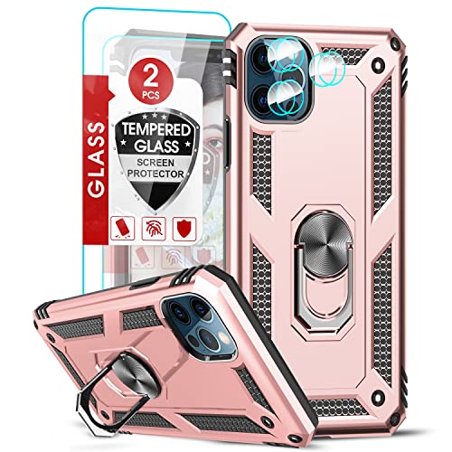 LeYi Compatible for iPhone 12 Pro Max Case with [2 Pack] Tempered Glass Screen Protector and Camera Lens Protector for Women Men, Military-Grade Phone Case for iPhone 12 Pro Max, Rose Gold
