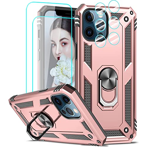 LeYi Compatible for iPhone 12 Pro Max Case with [2 Pack] Tempered Glass Screen Protector and Camera Lens Protector for Women Men, Military-Grade Phone Case for iPhone 12 Pro Max, Rose Gold