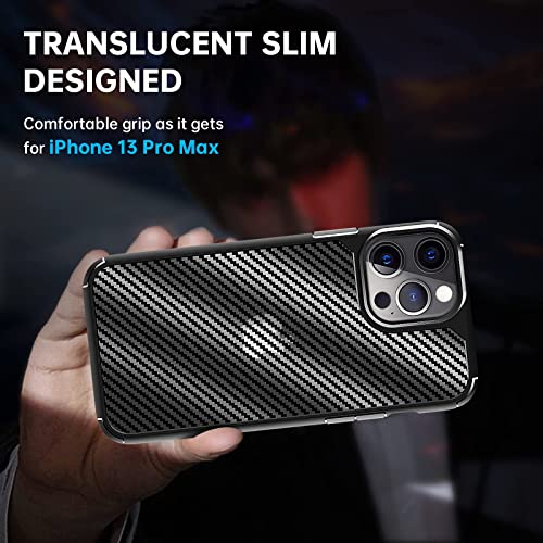 Facbiny Compatible with iPhone 13 Pro Max Case, Carbon Fiber Series [Military Grade Drop Tested], Anti Fingerprints & Scratch, Translucent Slim Fit Shockproof Phone Case 6.7", Black