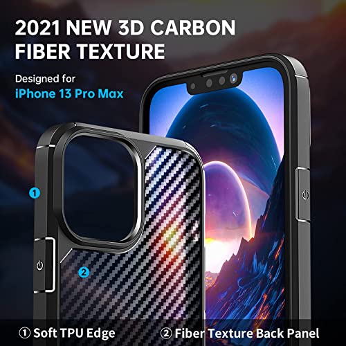 Facbiny Compatible with iPhone 13 Pro Max Case, Carbon Fiber Series [Military Grade Drop Tested], Anti Fingerprints & Scratch, Translucent Slim Fit Shockproof Phone Case 6.7", Black